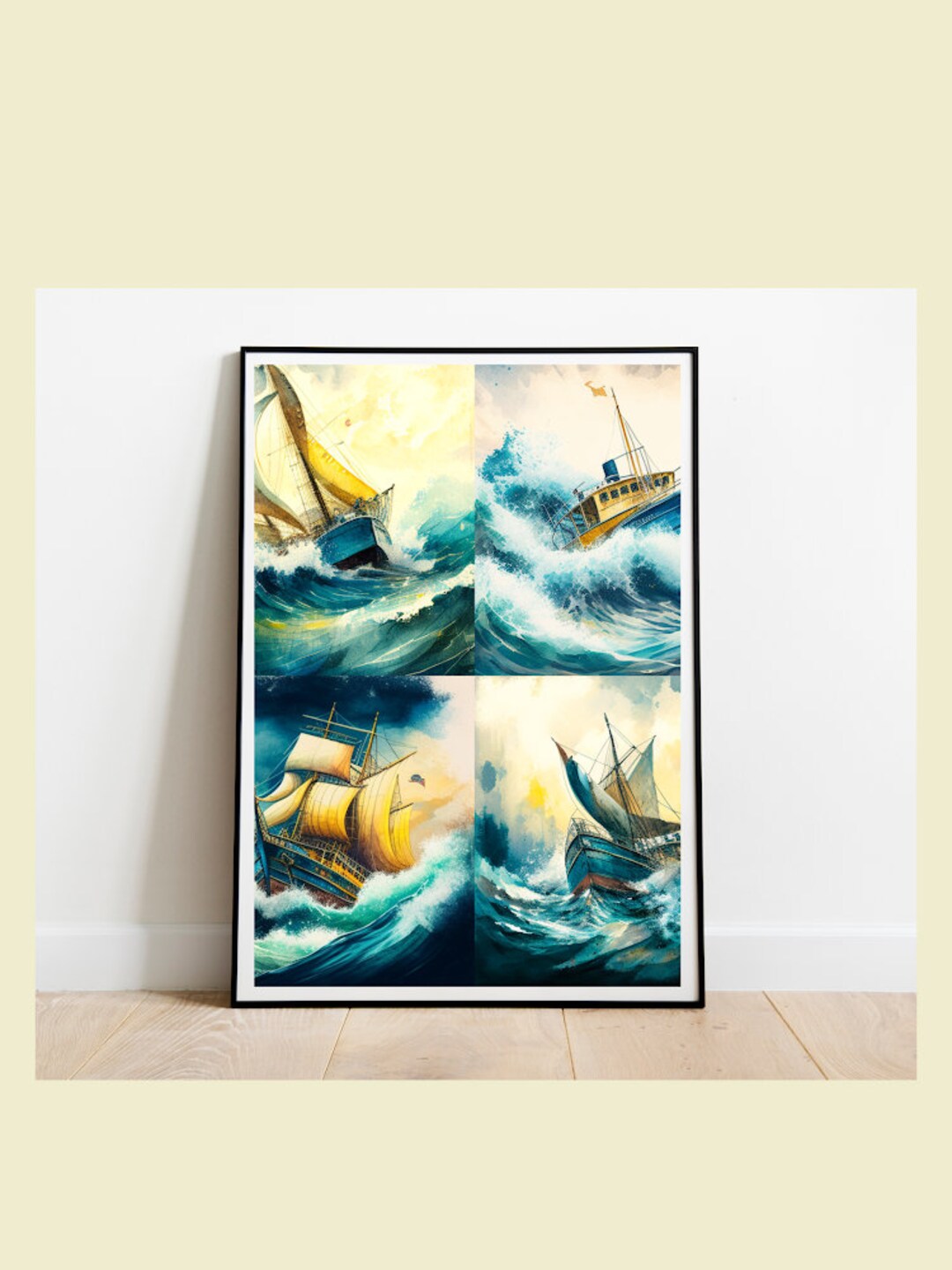 Digital Printable Watercolor Painting Ship on Seas Wall Poster - Etsy