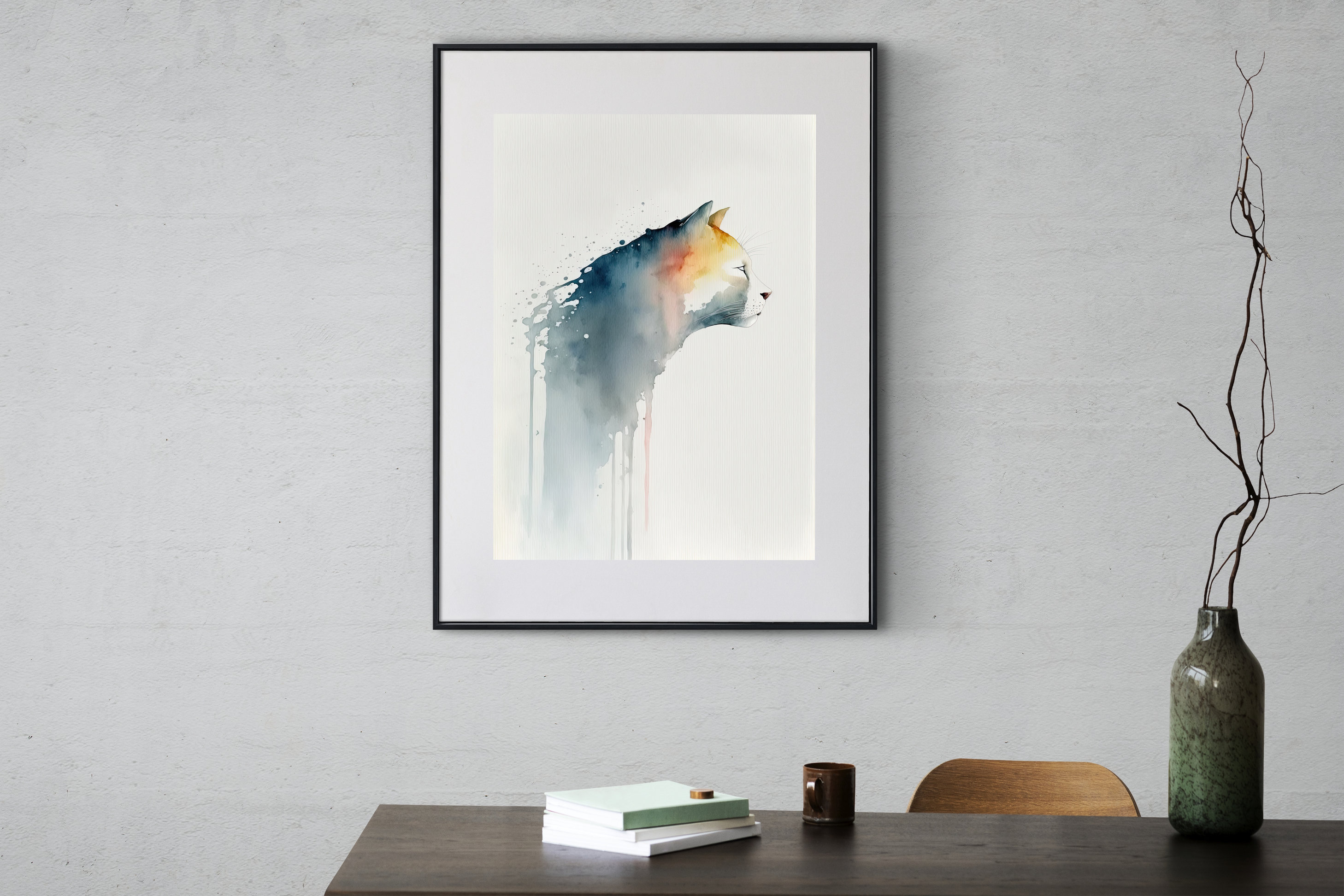 Cat Art, Minimalist Watercolor, Abstract Cat Print, Feline Wall Decor ...