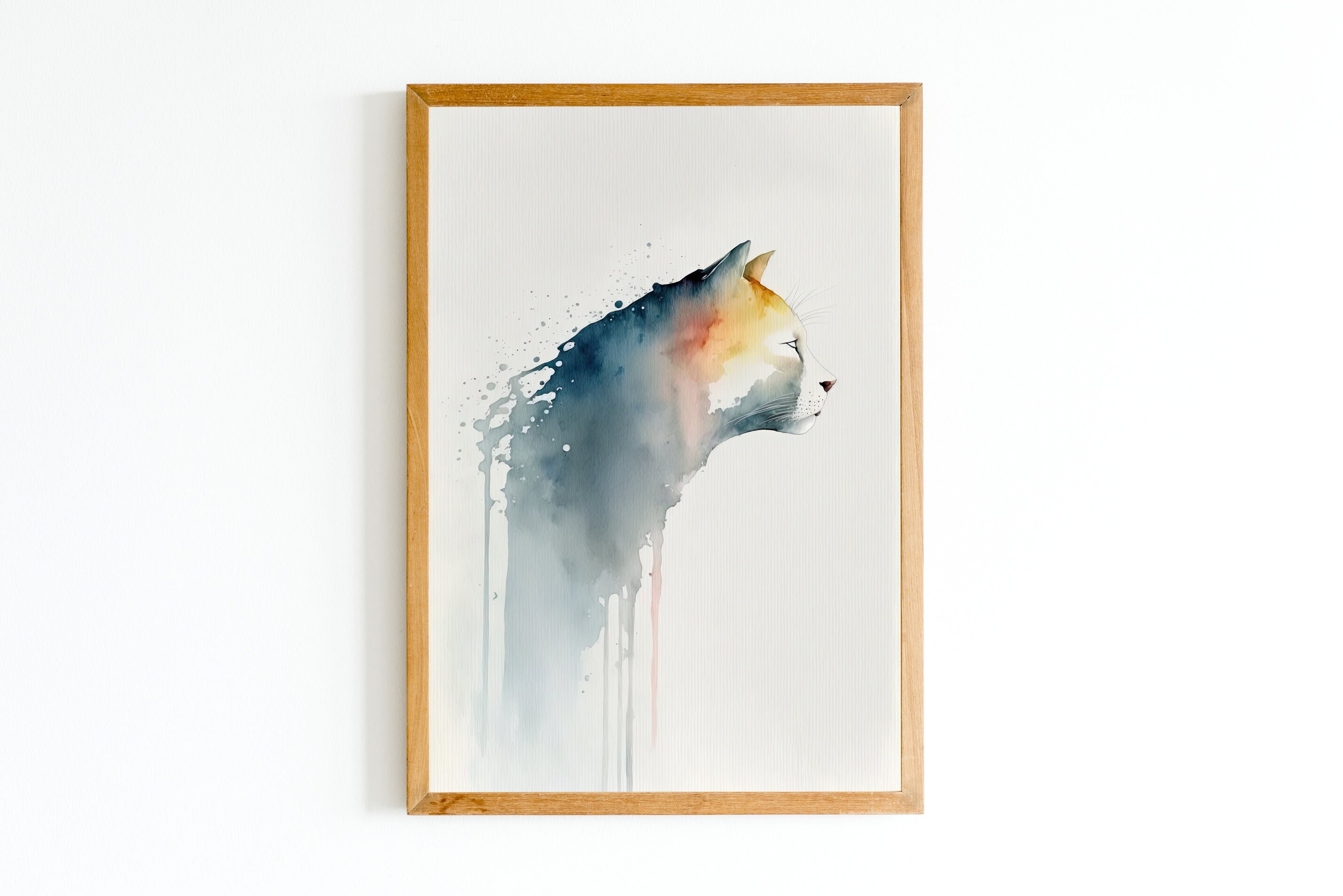 Cat Art, Minimalist Watercolor, Abstract Cat Print, Feline Wall Decor, Digital Download, Modern ...