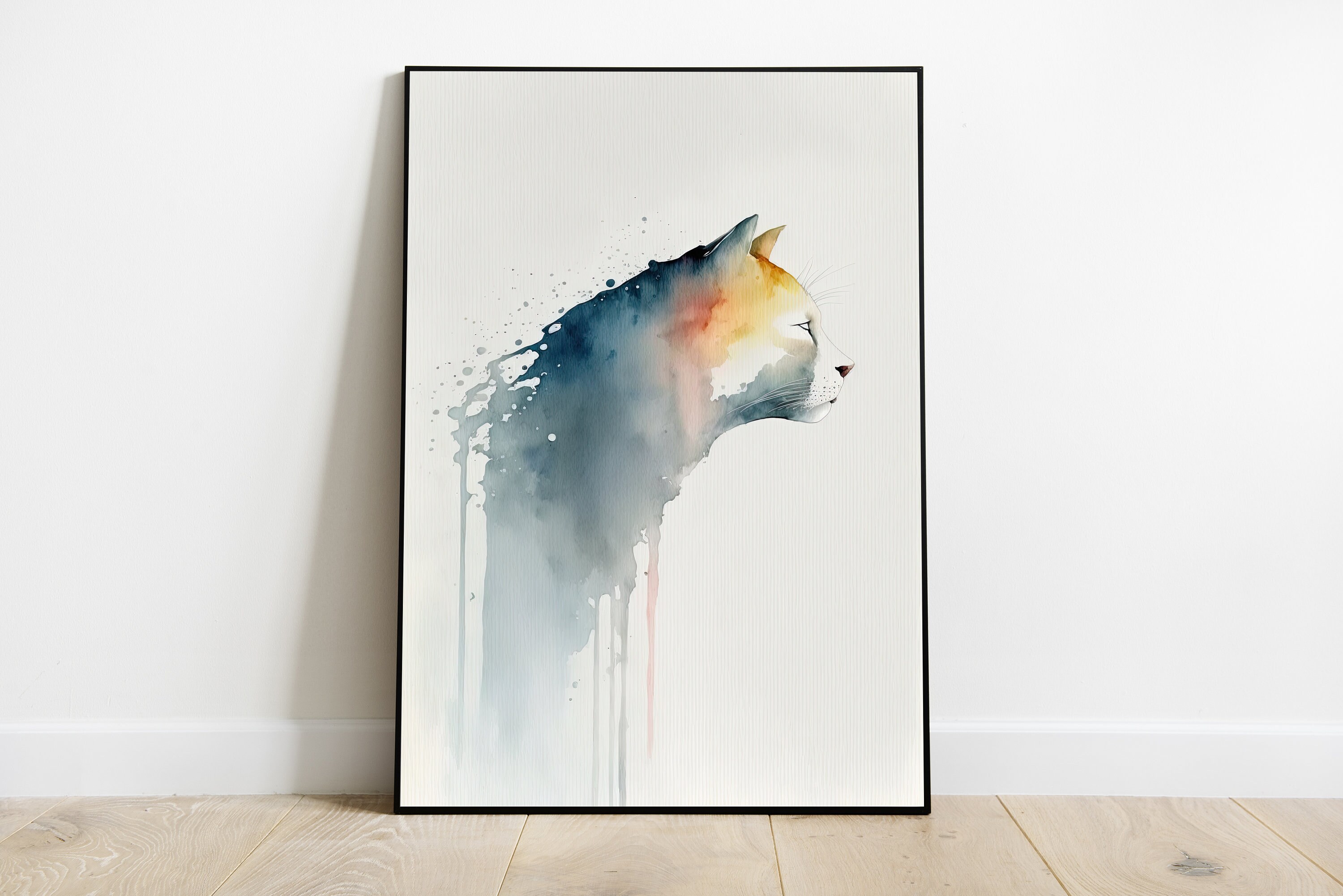 Cat Art, Minimalist Watercolor, Abstract Cat Print, Feline Wall Decor ...