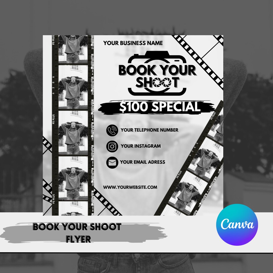 Book Your Shoot Flyer, Editable Canva Template, Photographer, Social ...