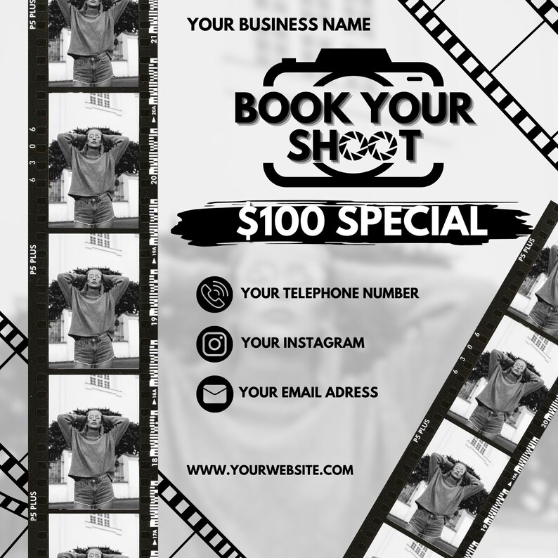 Book Your Shoot Flyer, Editable Canva Template, Photographer, Social ...