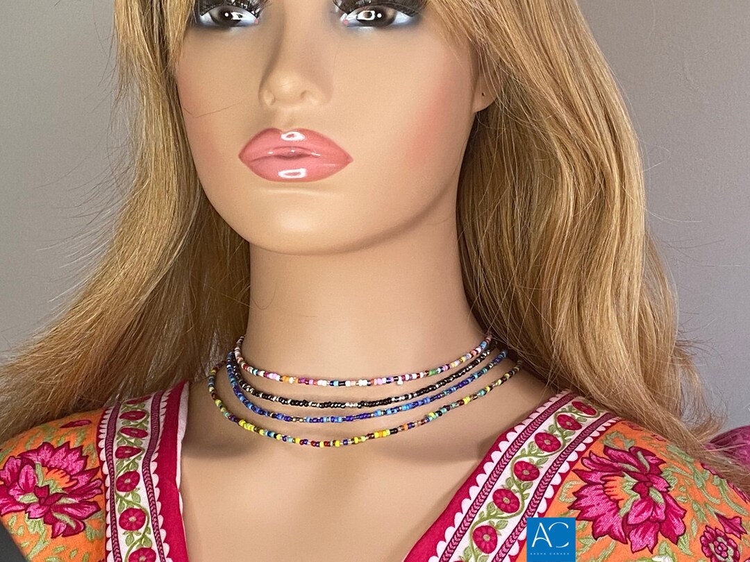 Bohemian Small Bead Necklace Minimalist Beads Multicolor Colorful Bead ...