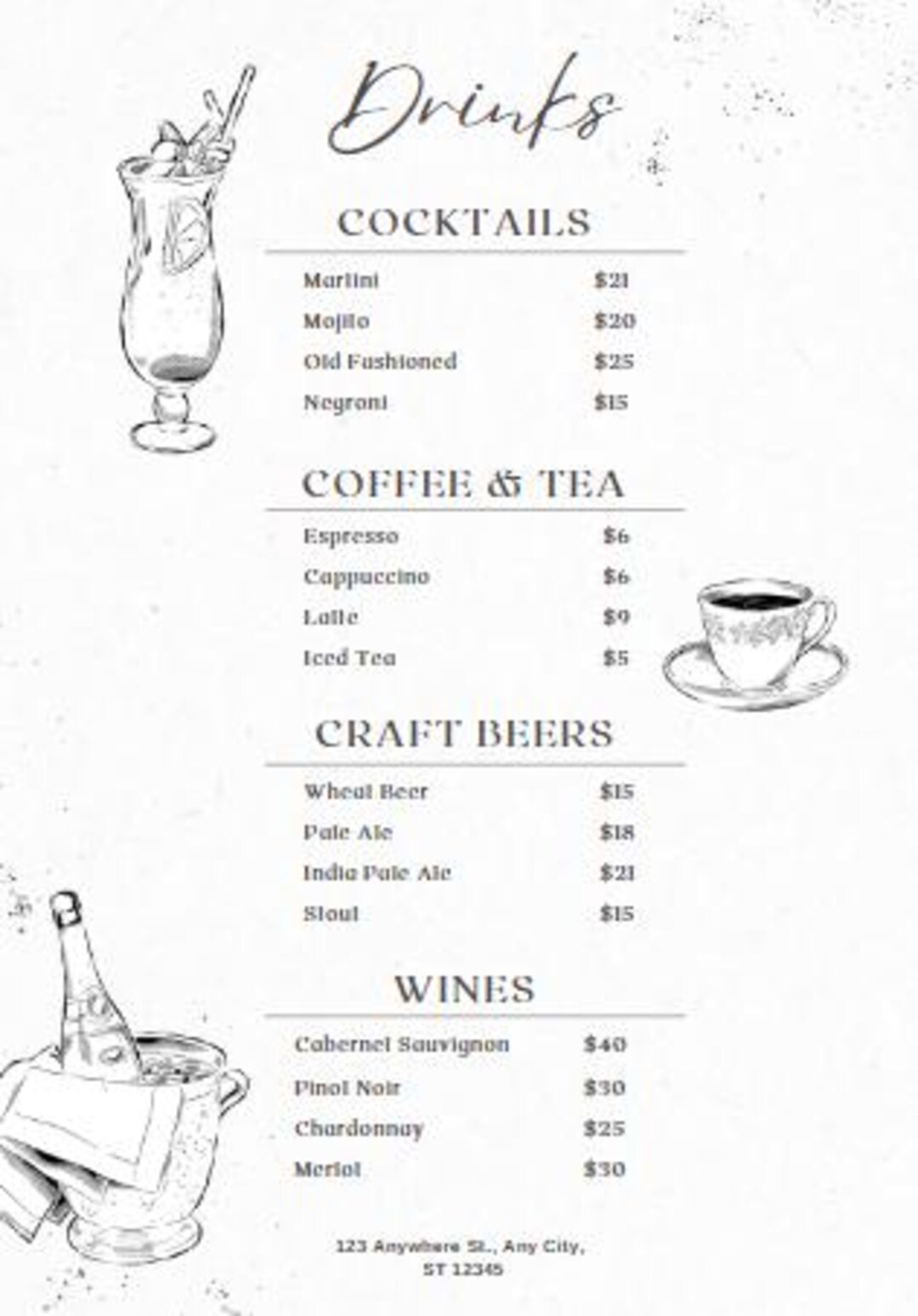 Illustrated Bar Menu - Etsy