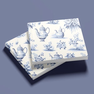 Vintage-inspired Teapots Blue Toile Digital Pattern, Elevate Your ...