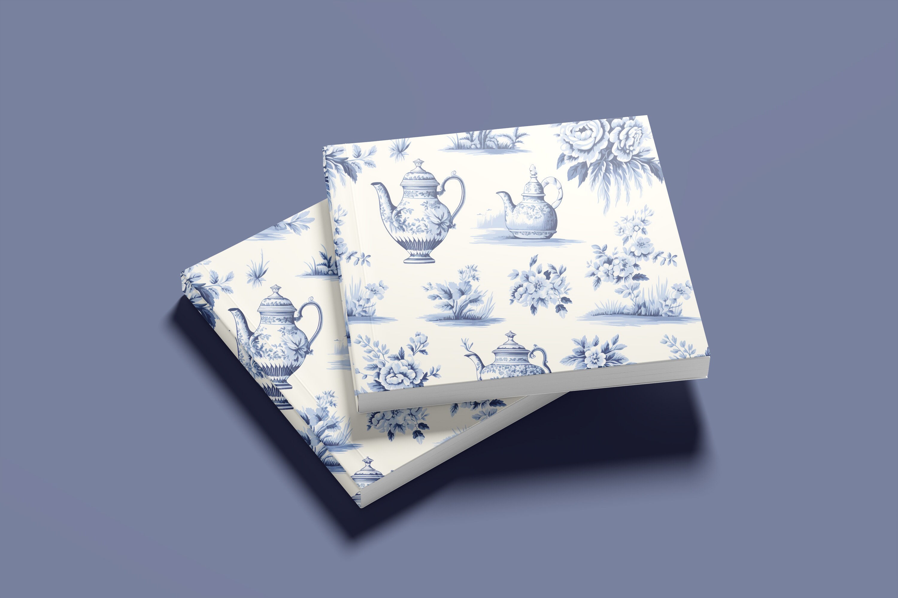 Vintage-inspired Teapots Blue Toile Digital Pattern, Elevate Your ...
