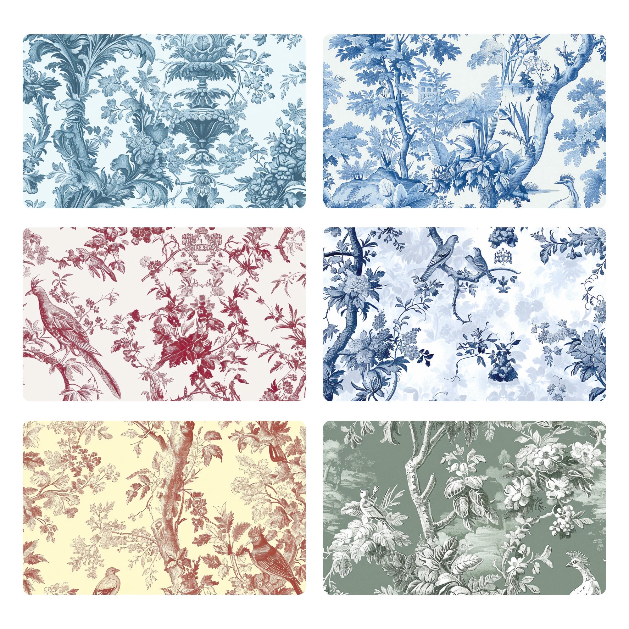 French Toile Floral Digital Paper Patterns (PNG Download) - Etsy