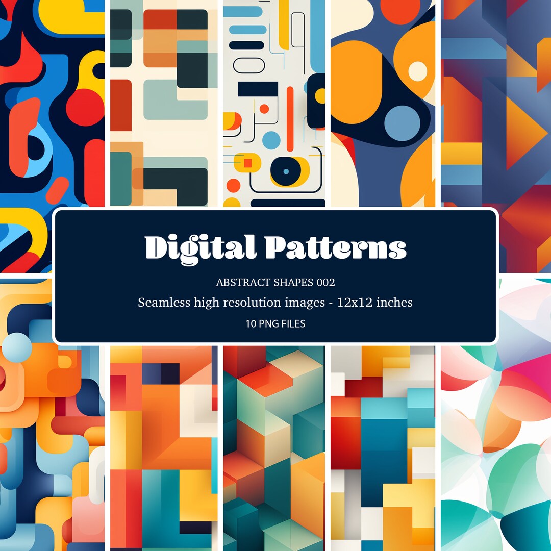 Mid-century Abstract Shapes Digital Paper, Geometric Patterns (PNG ...