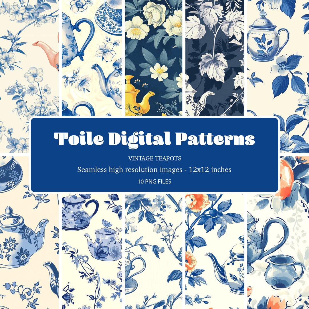 Vintage-inspired Teapots Toile Digital Pattern, Elevate Your Creative ...