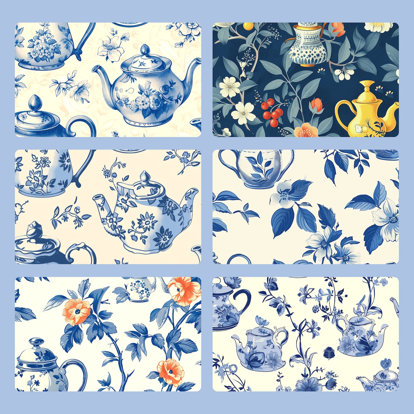 Vintage-inspired Teapots Toile Digital Pattern, Elevate Your Creative ...