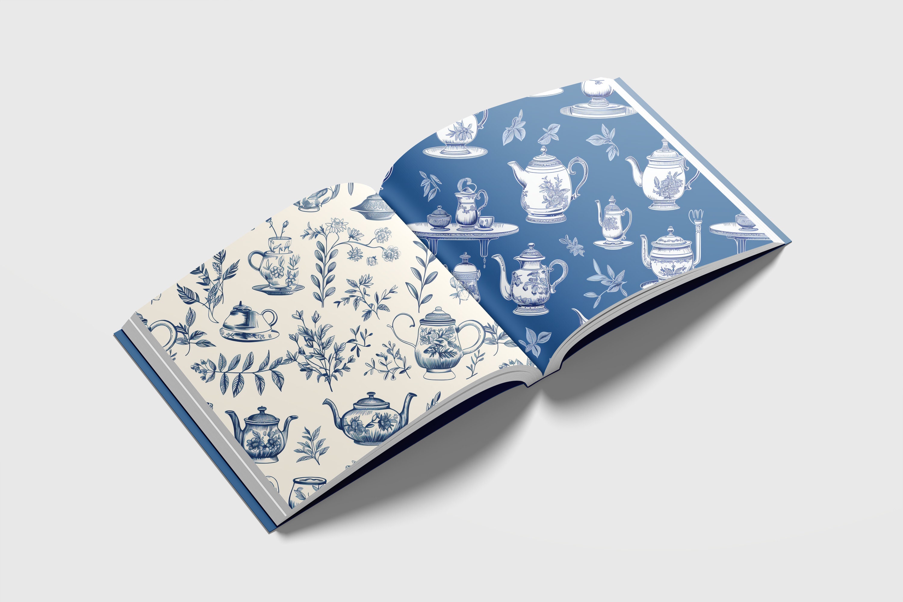 Vintage-inspired Teapots Blue Toile Digital Pattern, Elevate Your ...