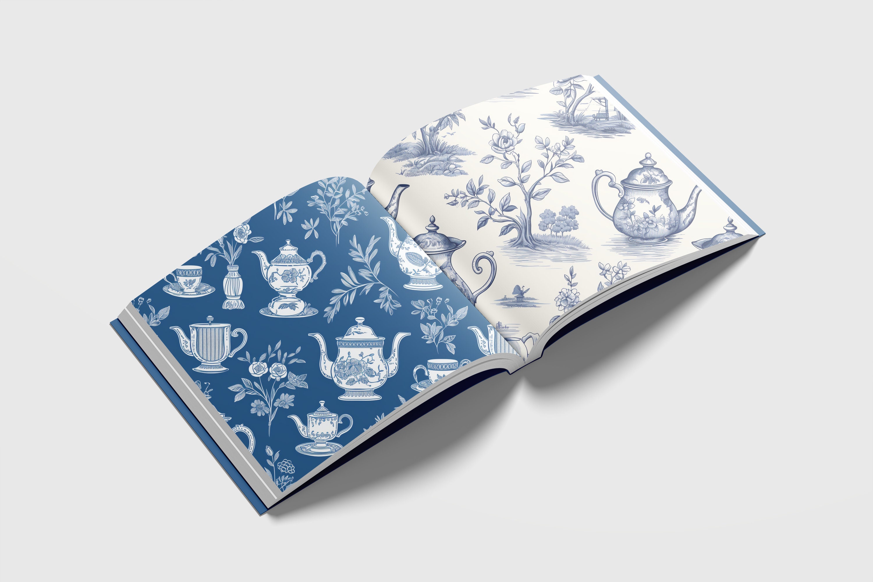 Vintage-inspired Teapots Blue Toile Digital Pattern, Elevate Your ...