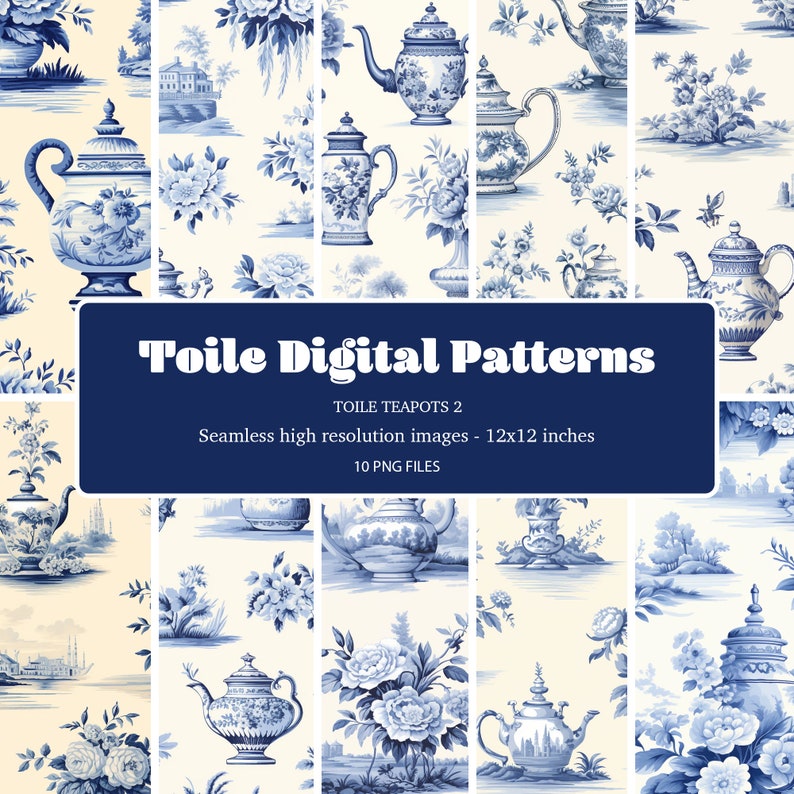 Blue Toile Teapot Digital Paper, Vintage Style (PNG Files) - Etsy