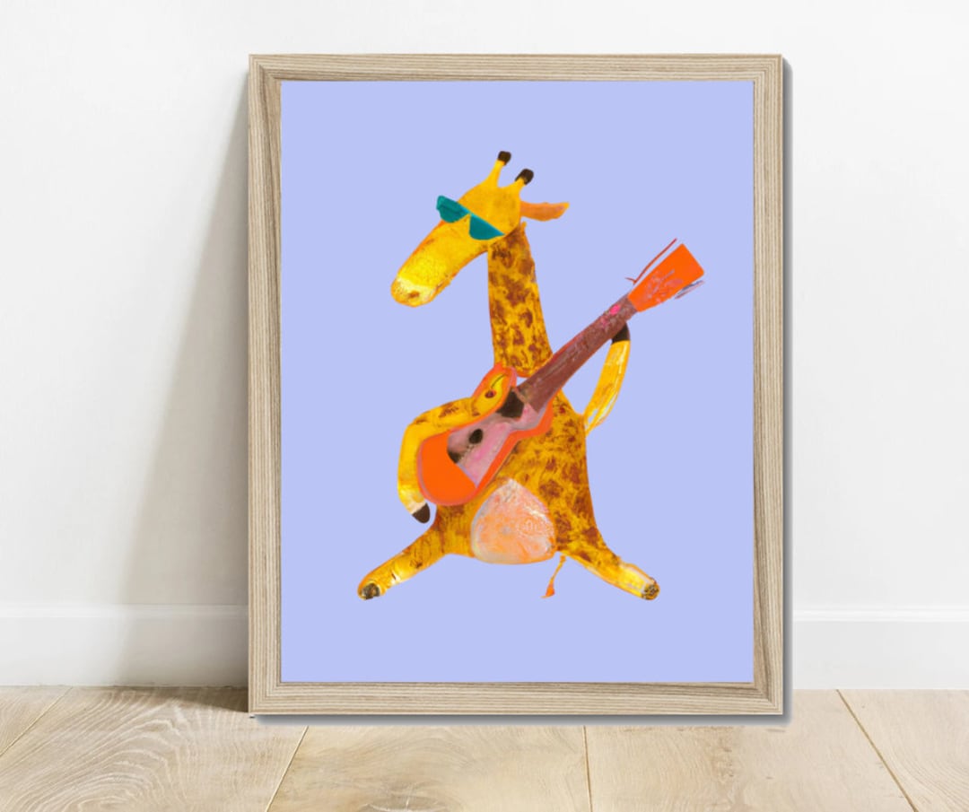 Cool Kids Wall Art Print Rocking Giraffe on Guitar Montessori Wall Art ...