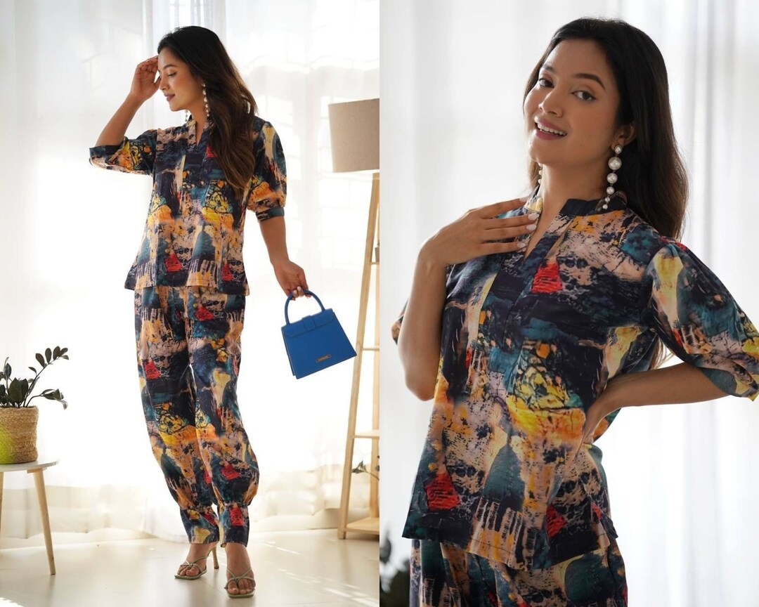 Colorful Co-ord Set Multi Color Party Wear Dress, Top Pant Set Digital ...