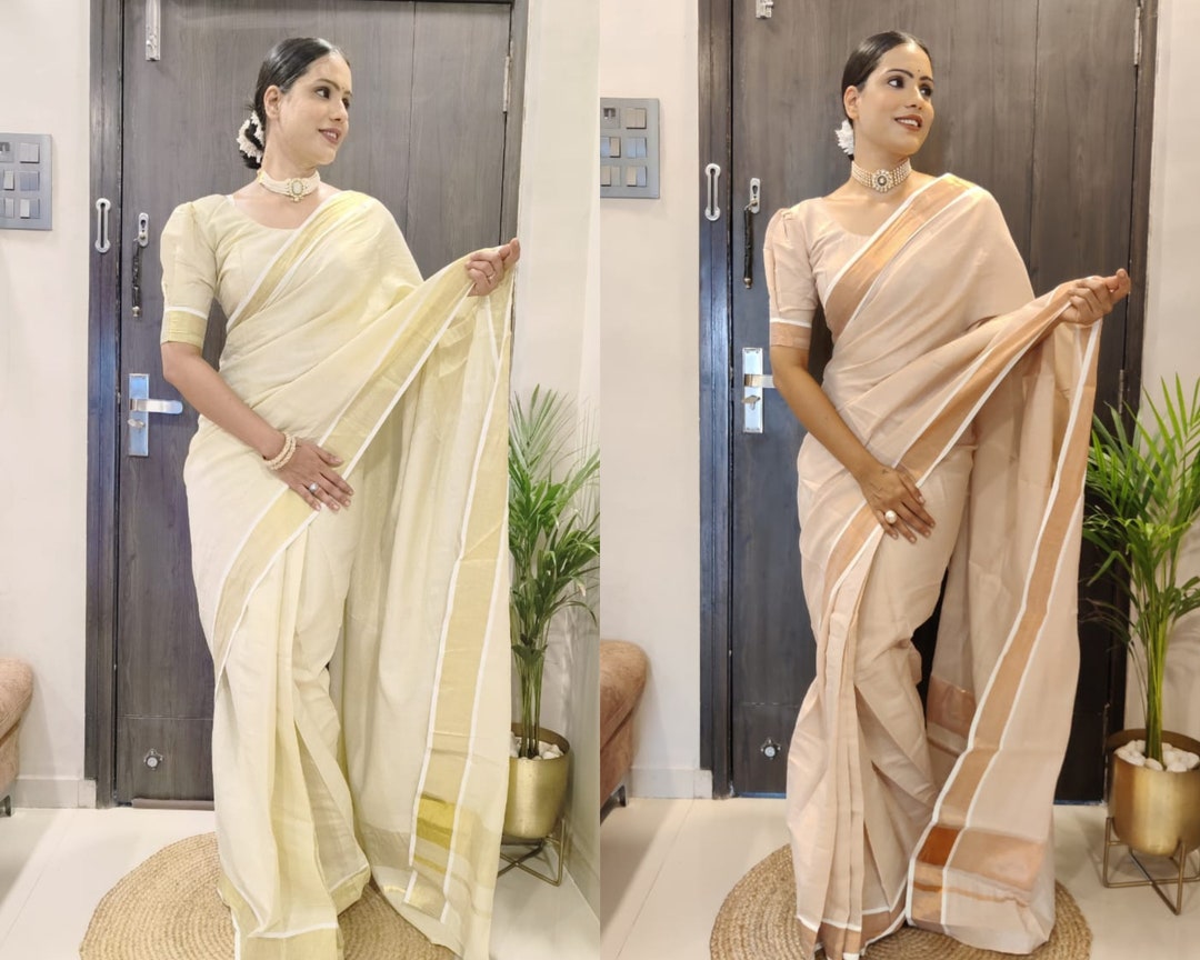Traje especial de Onam Kerala Gold Kasavu Onam Saree vestido - Etsy México