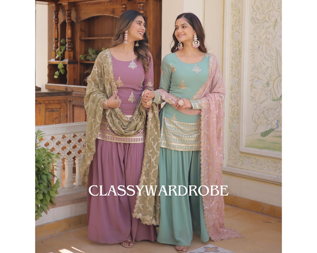 Festive Special Sequence Sharara Suit for Women, Sarara Set With Heavy ...