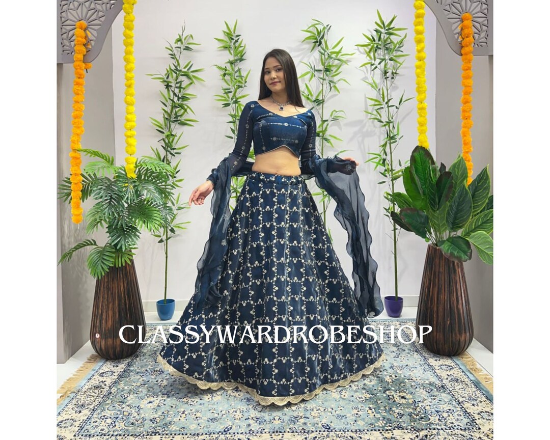Teal Blue Charming Sequence Lehenga Women, Ready to Wear Indian Lehenga ...