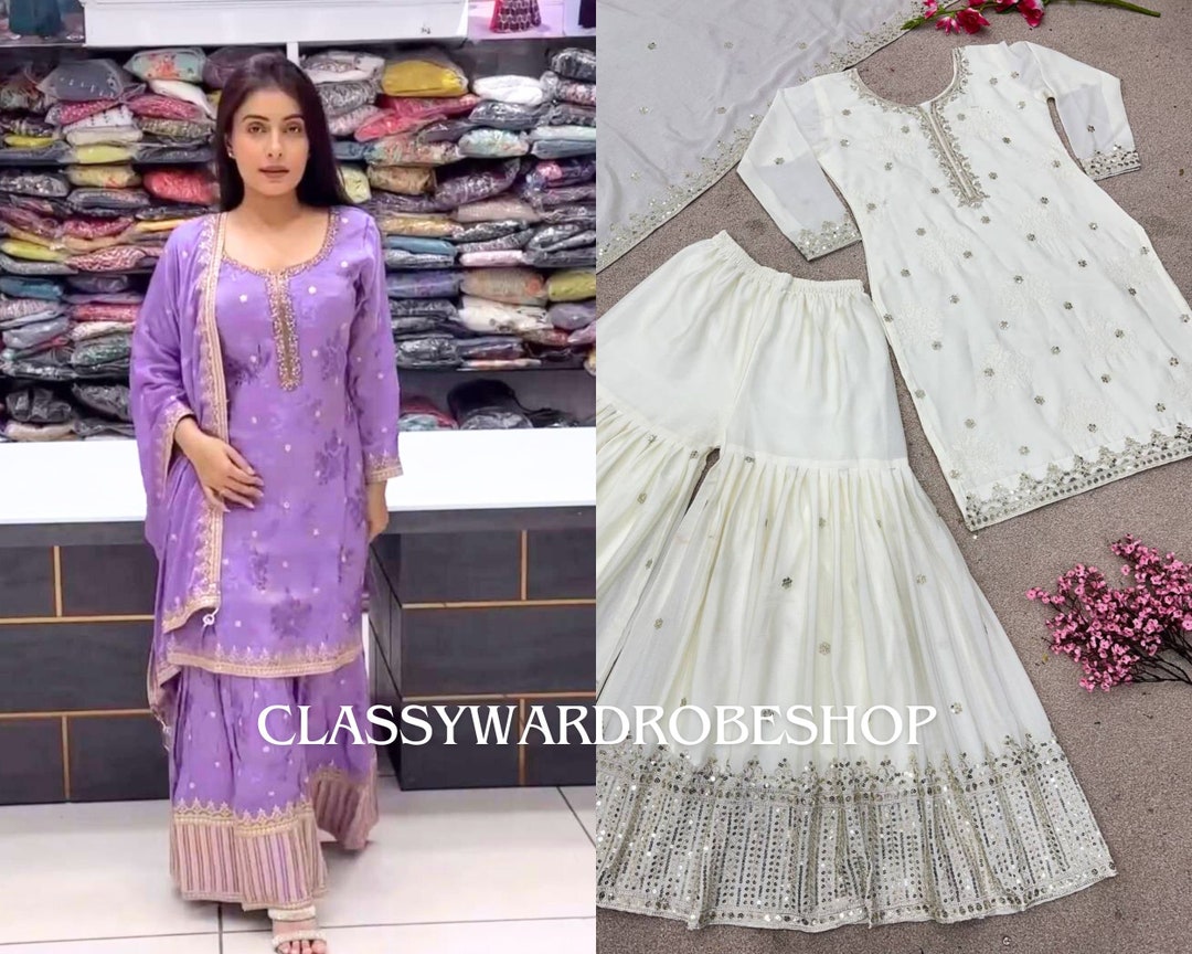 Beautiful Sharara Suit for Women and Girls, Embroidery Sequence Work ...