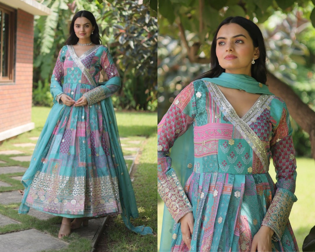 Traditional Anarkali Gown With Dupatta, Indian Outfits Full Flair ...