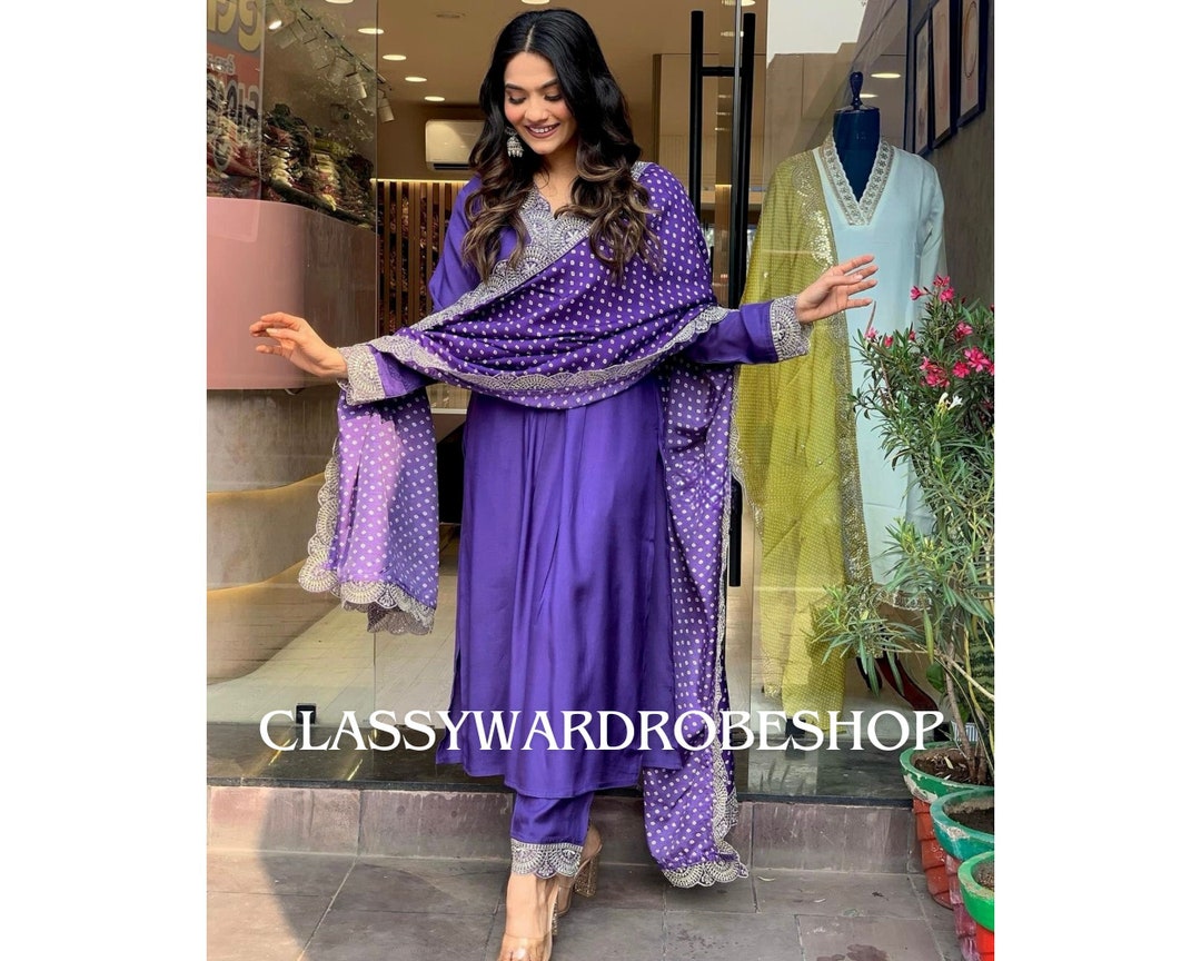 Trendy Purple Salwar Kameez Indian Wedding Dress, Stitched Salwar Suit ...