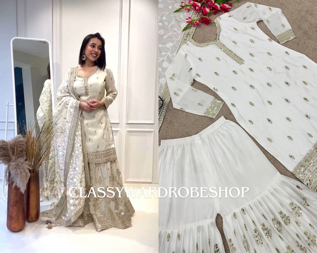 White Sharara Suit Designer Sharara Set Bridal Suit for Women Punjabi ...