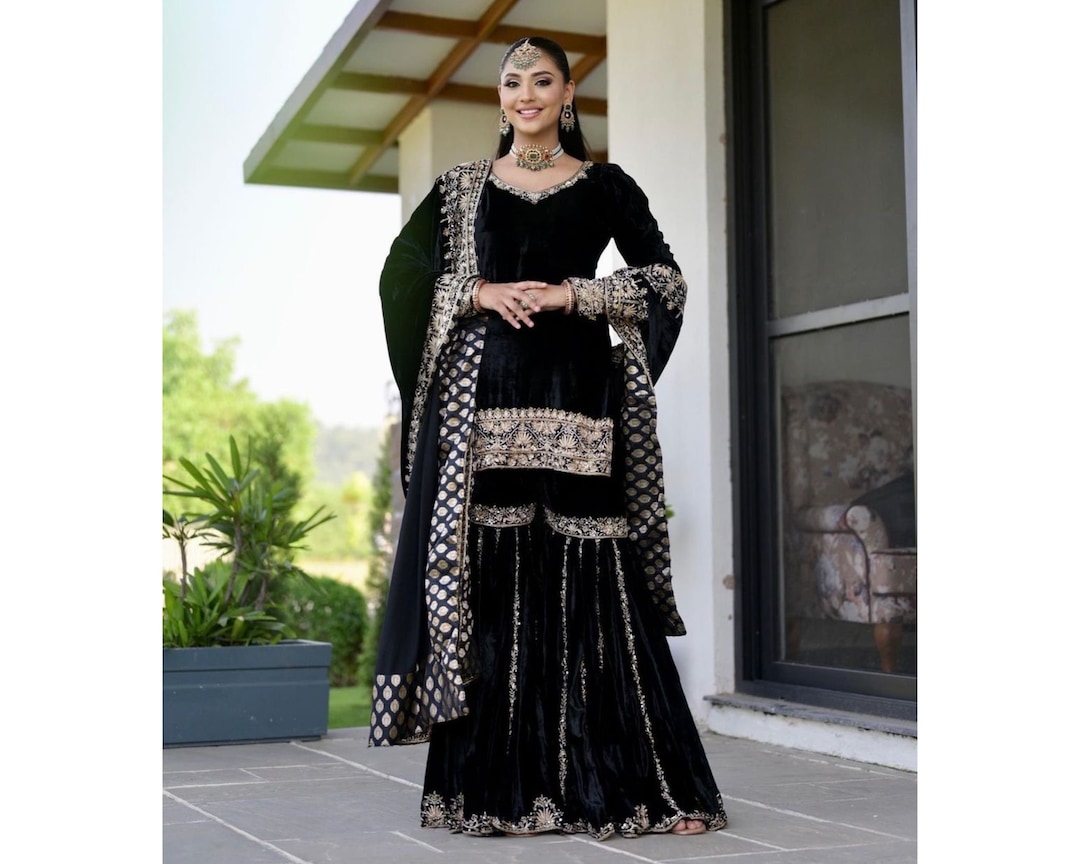 Black Sharara Suits for Women Heavy Velvet Sharara Suit - Etsy