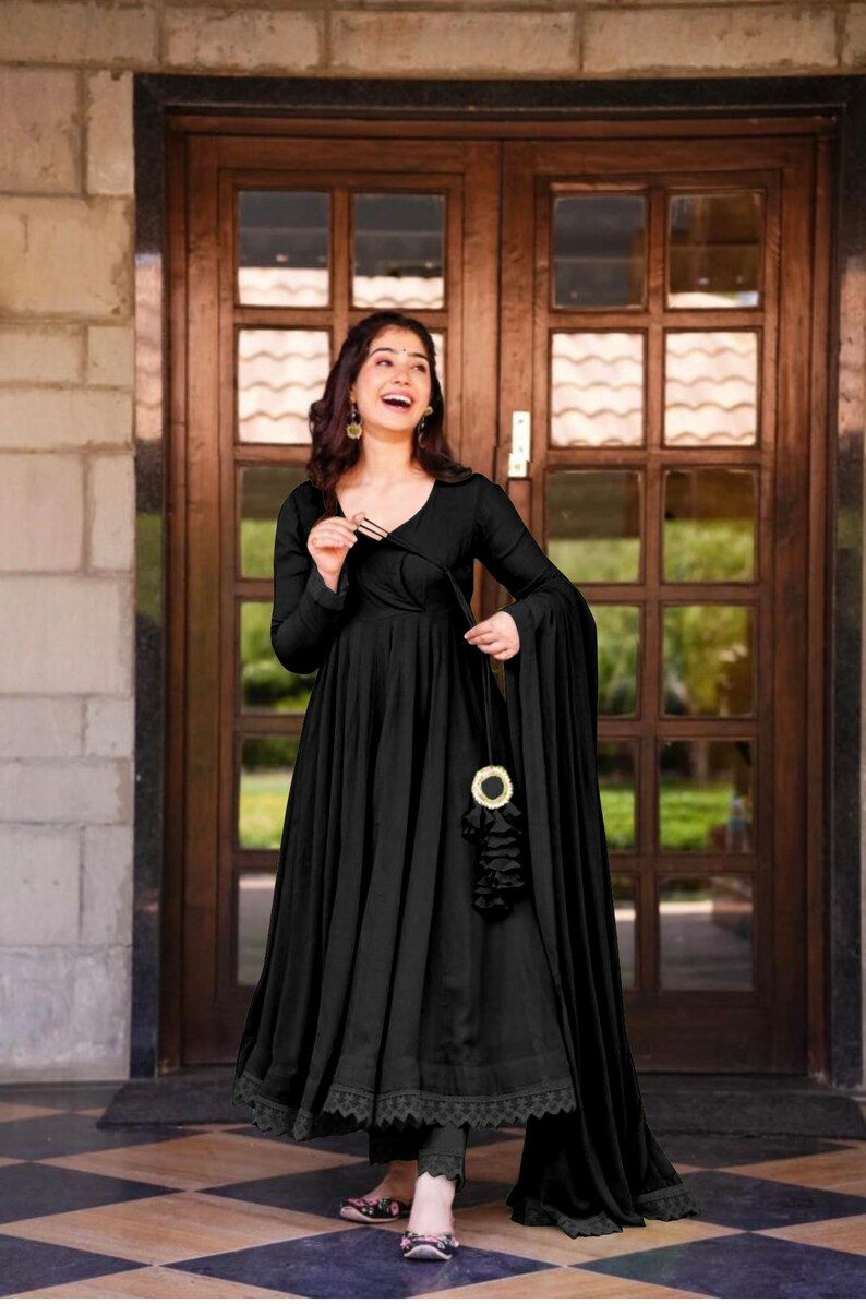 Latest Full Flared Black Anarkali Gown for Women Readymade - Etsy