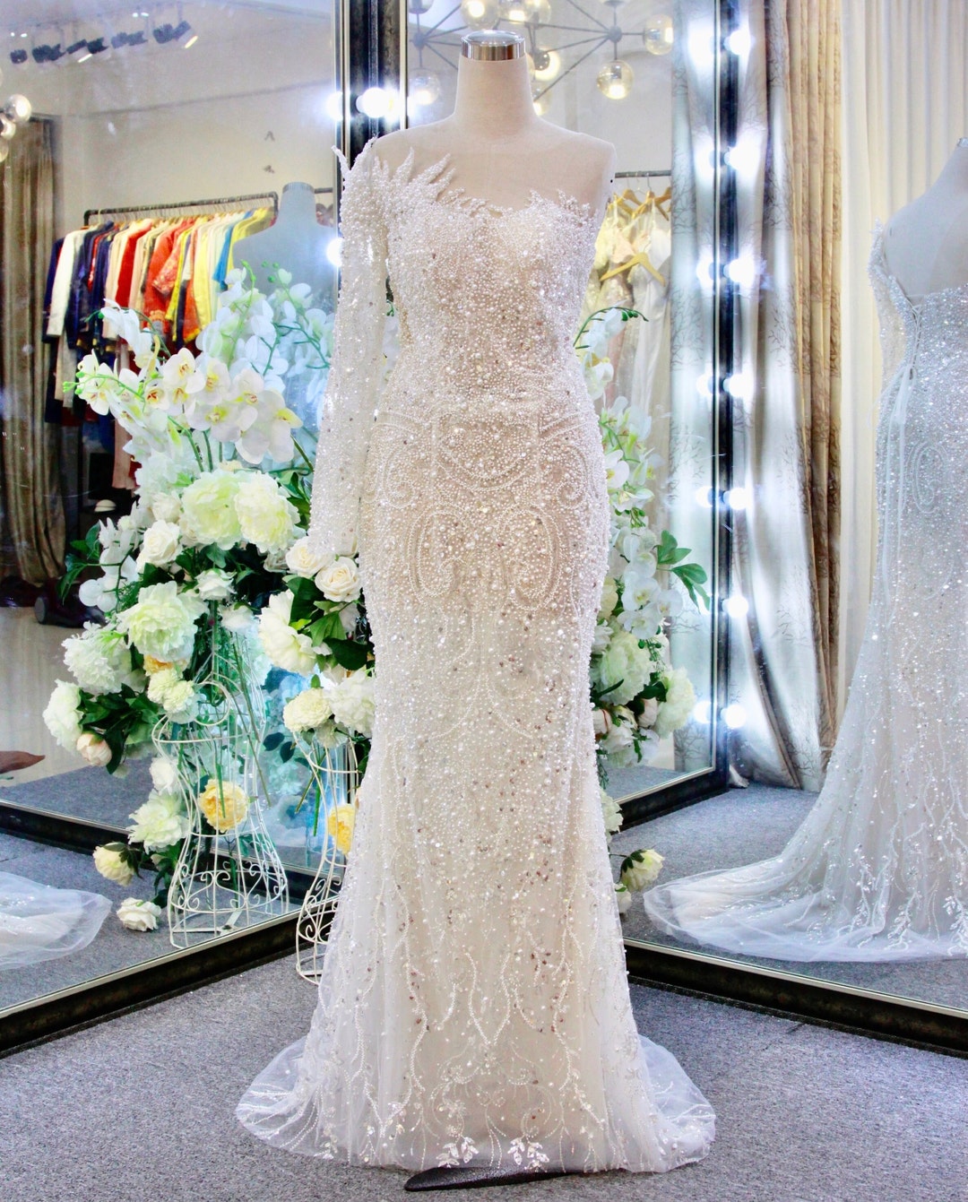 Beaded Mermaid Wedding Dress With Detachable Trainluxury - Etsy Beaded Mermaid Wedding Dress With Detachable Trainluxury - Etsy