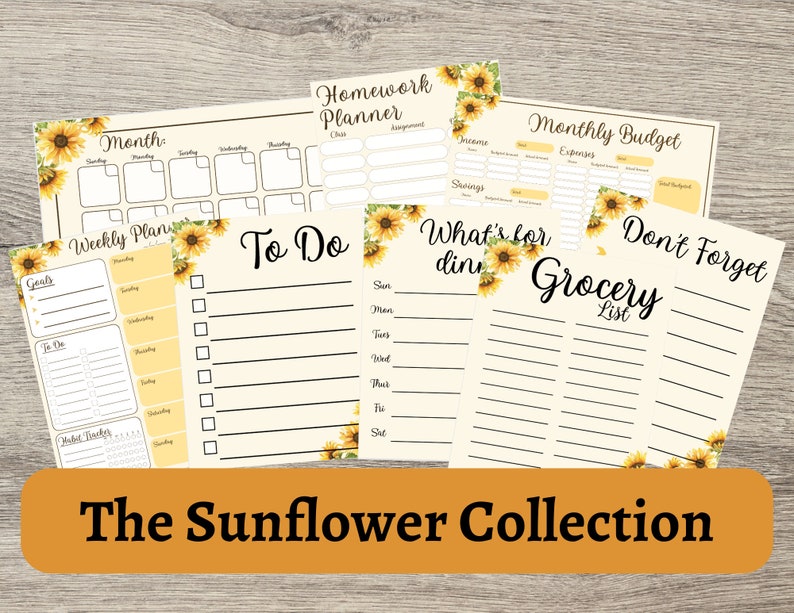 Beautiful Organizational Planner Download - Sunflower Collection ...