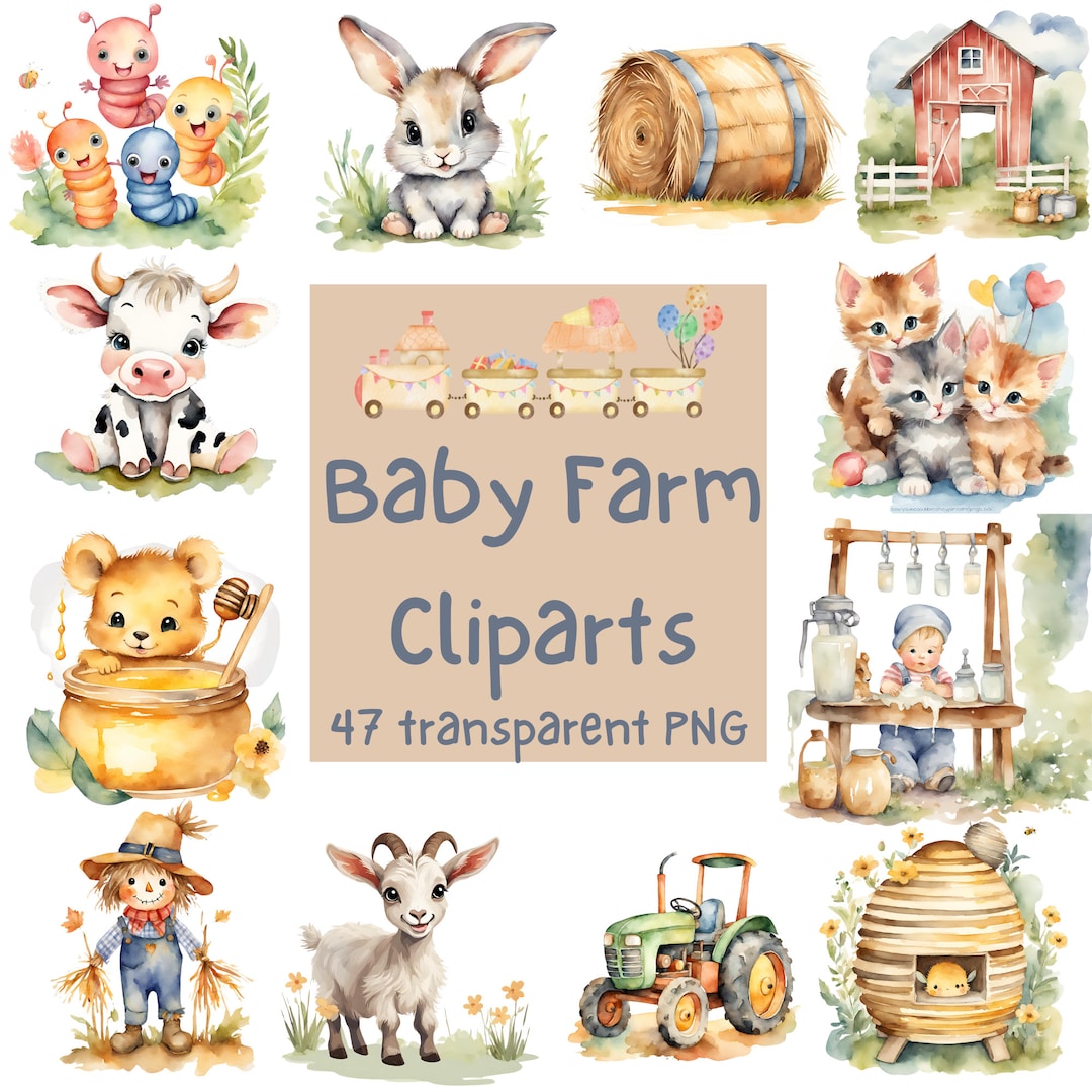 Watercolor Baby Animal Farm Clipart, Farm Animal Illustration, Cute ...