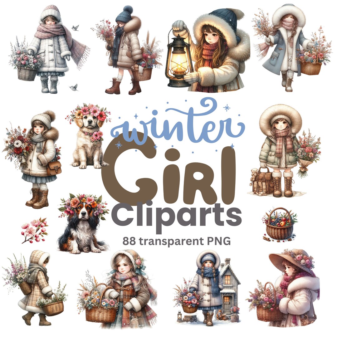 Watercolor Winter Girl Clipart, Winter Girl Image, Winter Girl Sticker ...