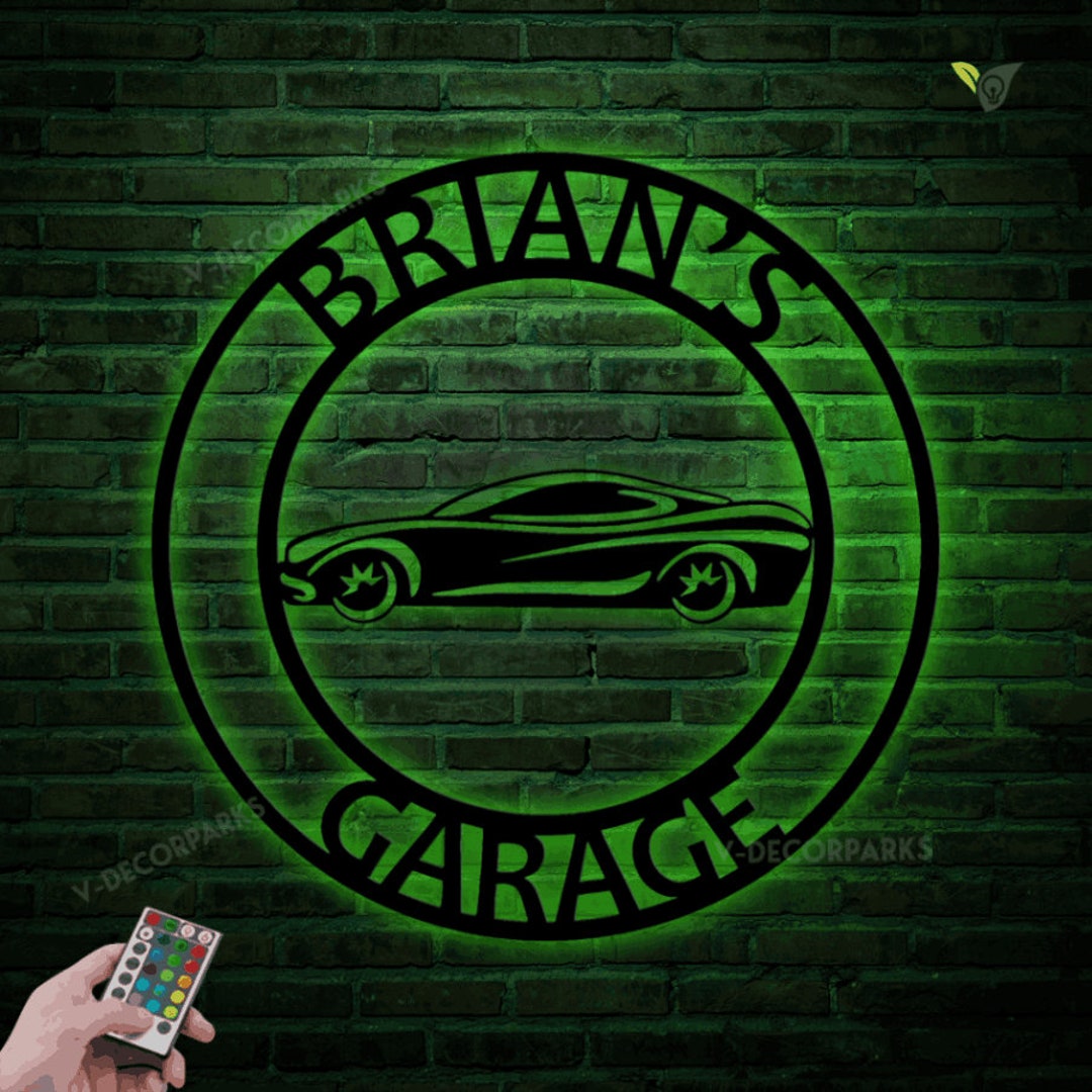 Personalized Custom Car Garage Metal Wall Art With LED Lights - Etsy