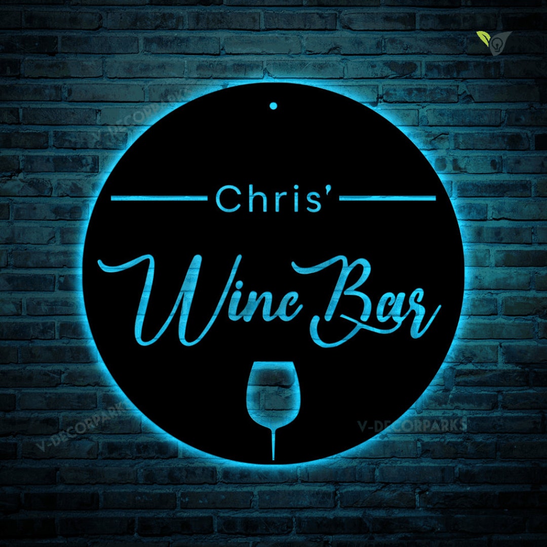 Custom Wine Bar Metal Sign With LED Lights Wine Sign Bar - Etsy