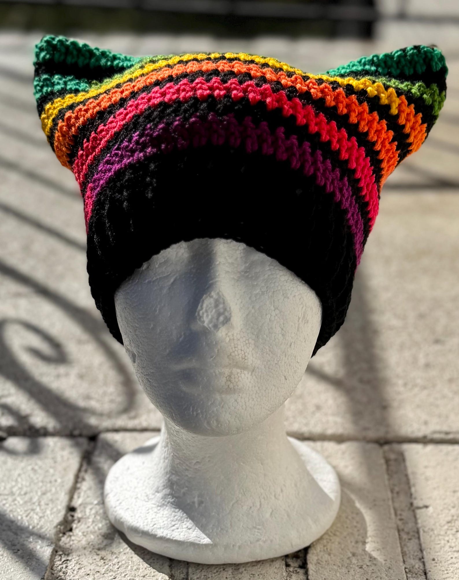 Rainbow and Black Cat Ear Beanie - Etsy