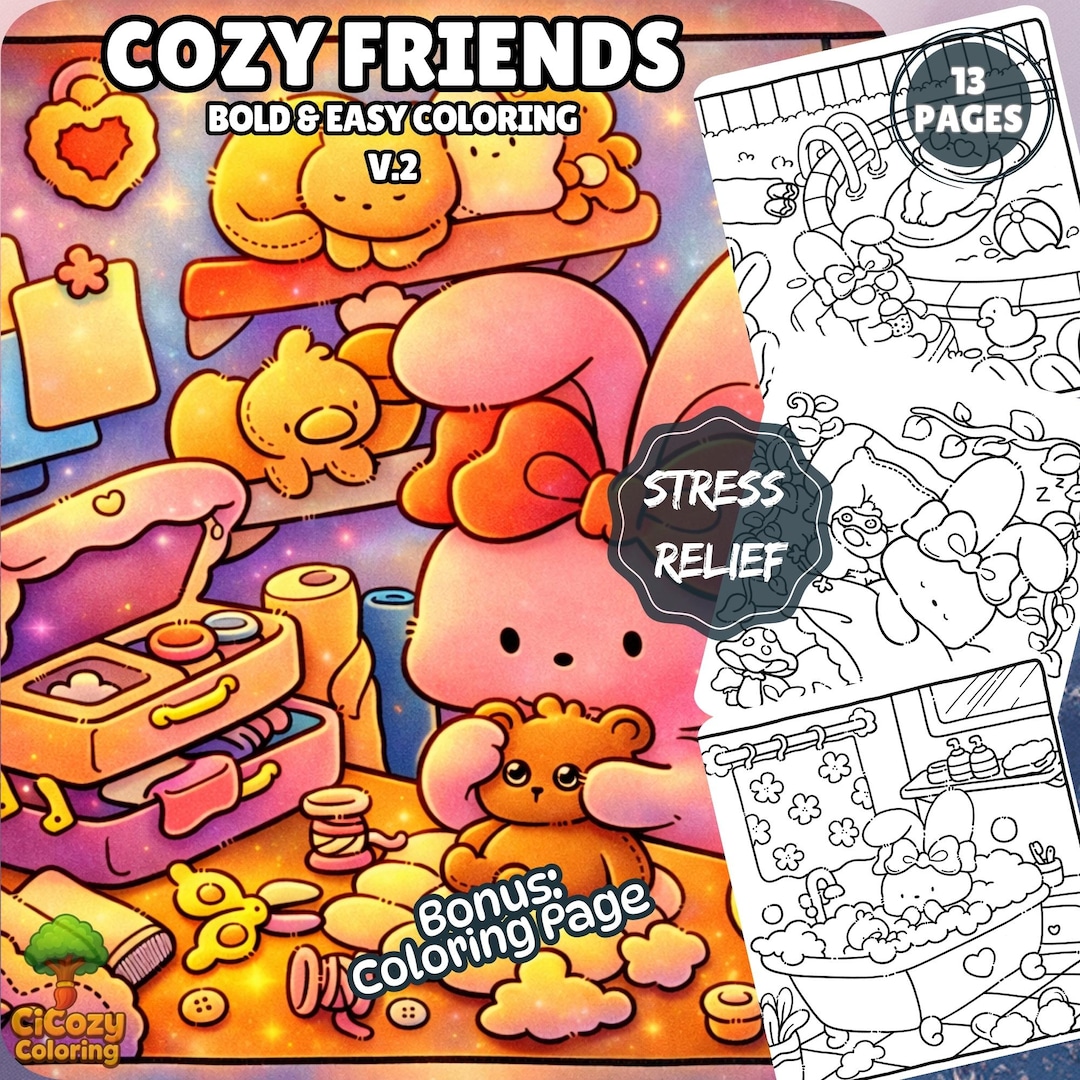 Cute Cosy Friends kleurboek V.2 | Ontspannende afdrukbare kunsttherapie ...