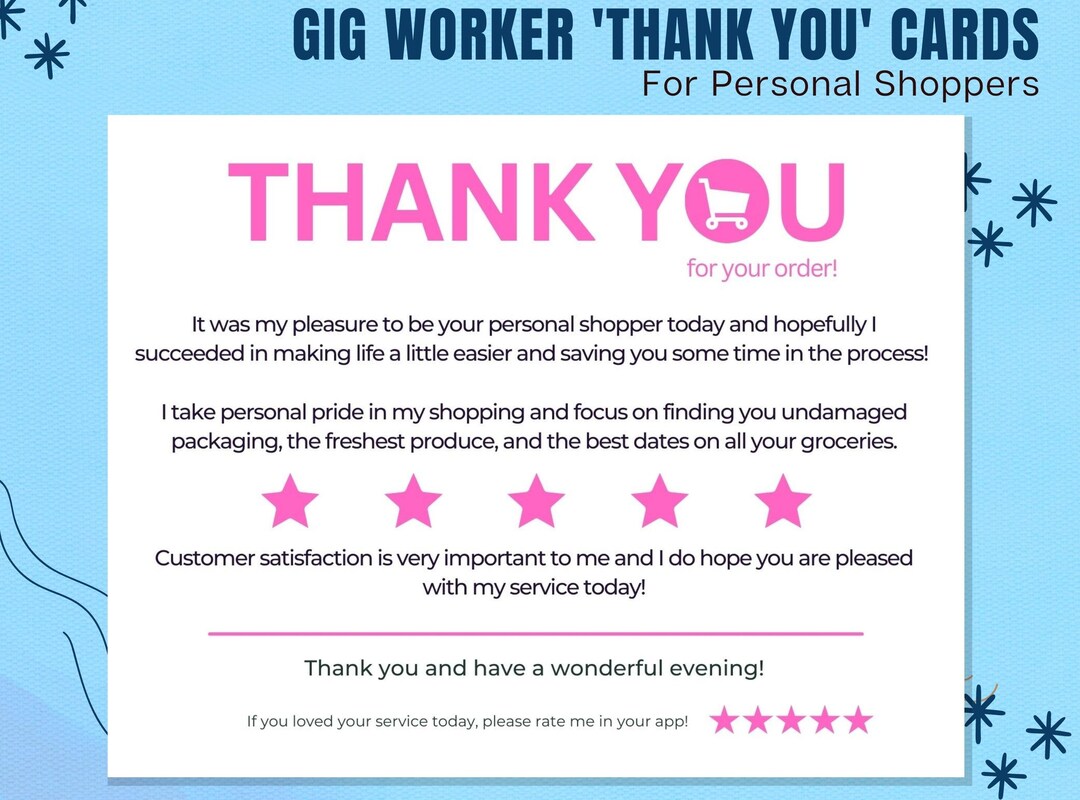 Thank You Card, Personal Shopper, Grocery Shopper, Thank You, Thank You ...