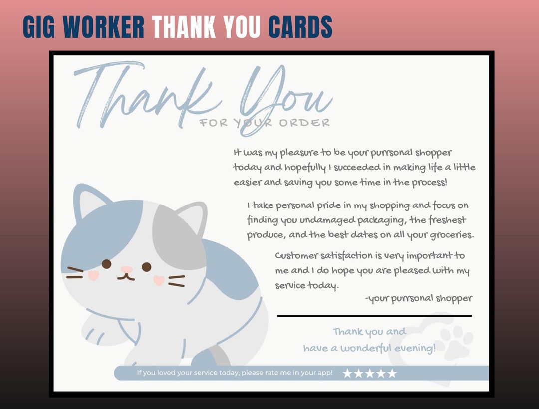 Cat Themed Thank You Card Personal Shopper Thank You Card - Etsy