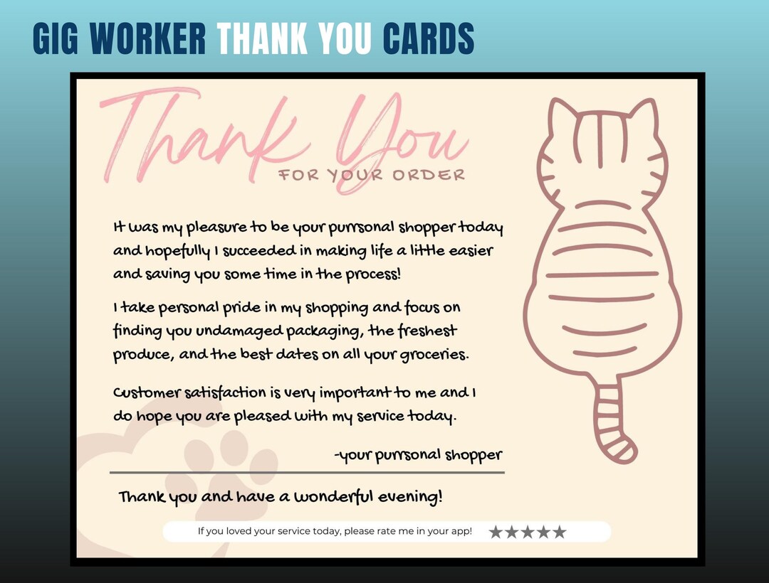 Cat Themed Thank You Card, Personal Shopper Thank You Card, Customer ...