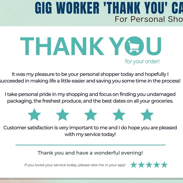 Thank You Card for Instacart Customers - Etsy