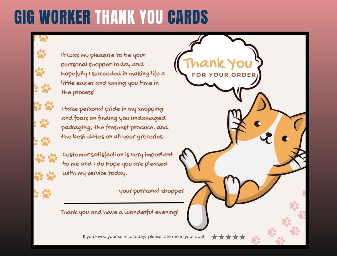 Cat Themed Thank You Card, Personal Shopper Thank You Card, Customer ...