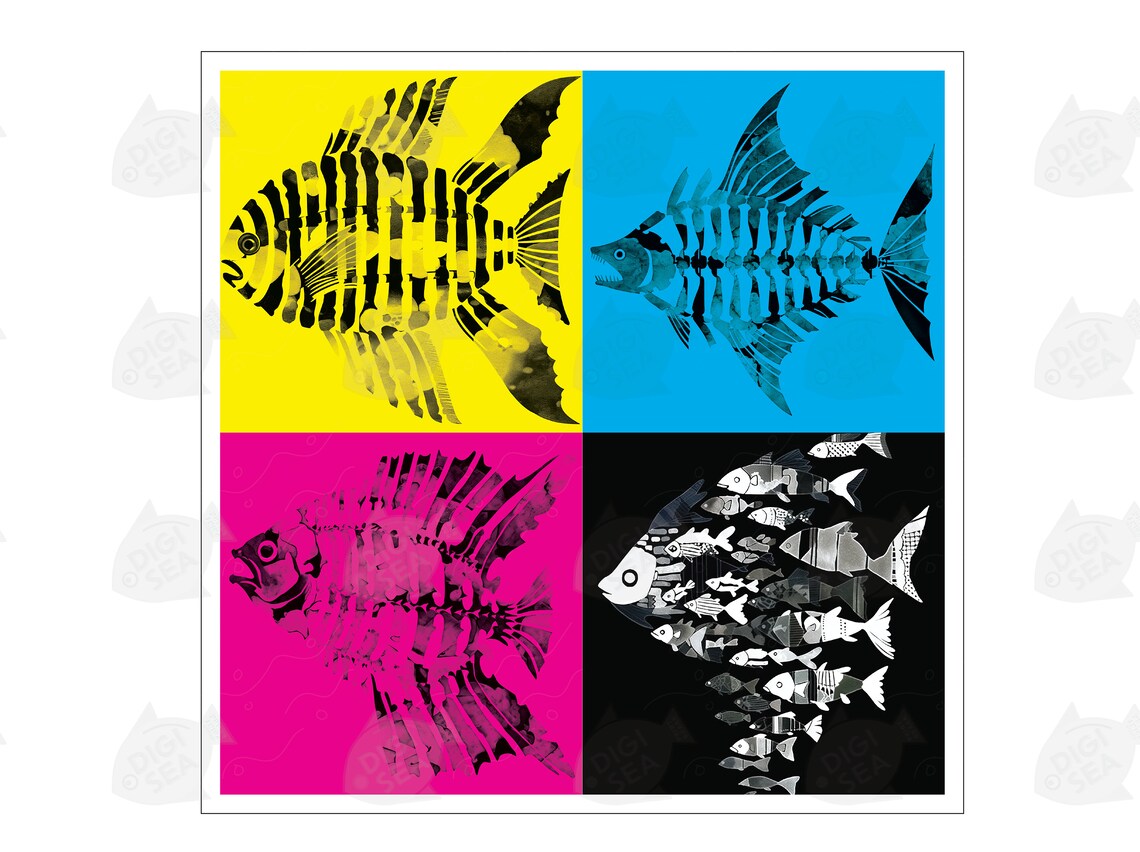 Fish Art CMYK Digital Download PNG High Resolution Ink Blob Nautical ...