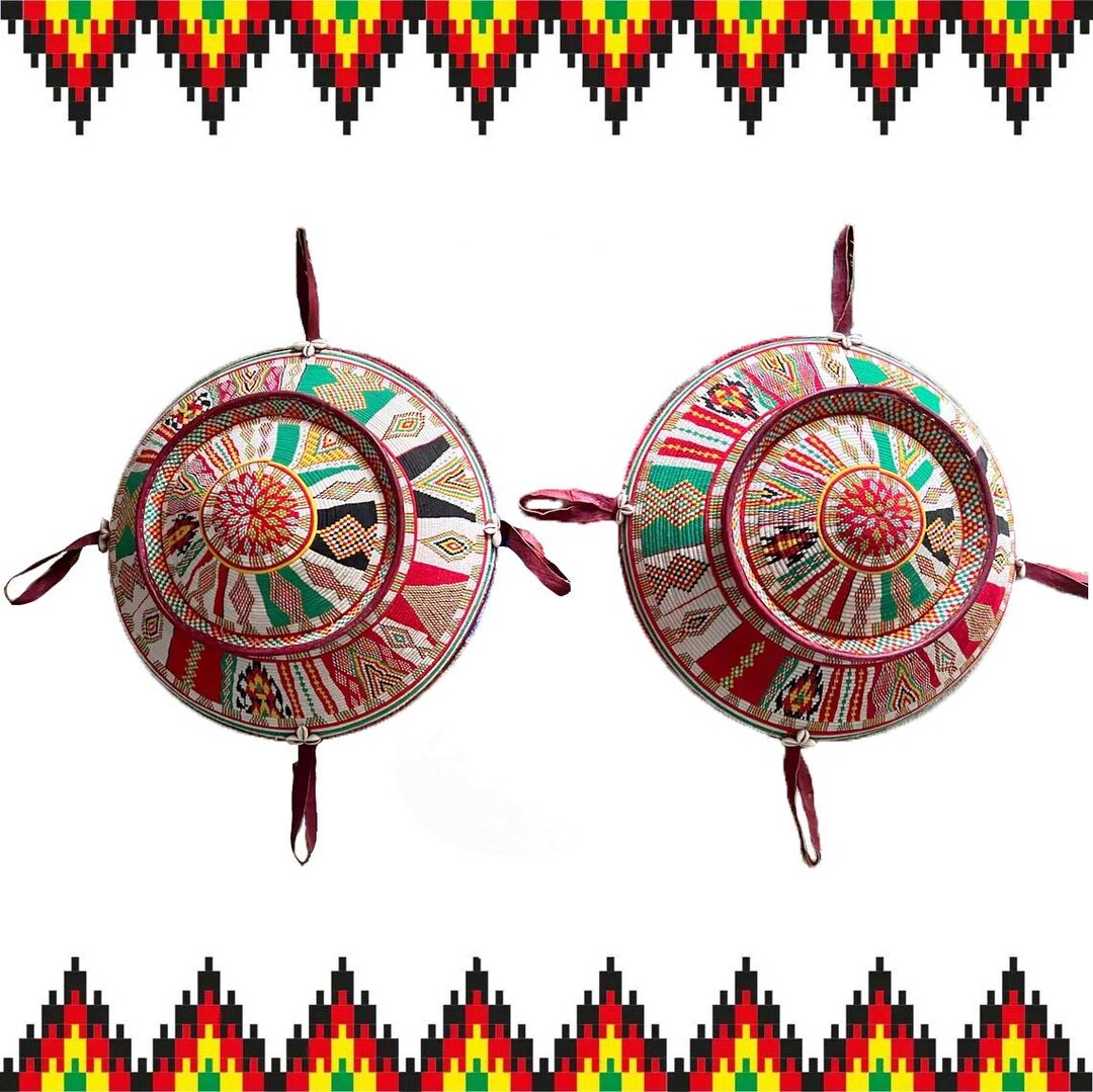 2 Large Ethiopian (harari) Wall Baskets - Rare Old Ethiopian Handicraft ...