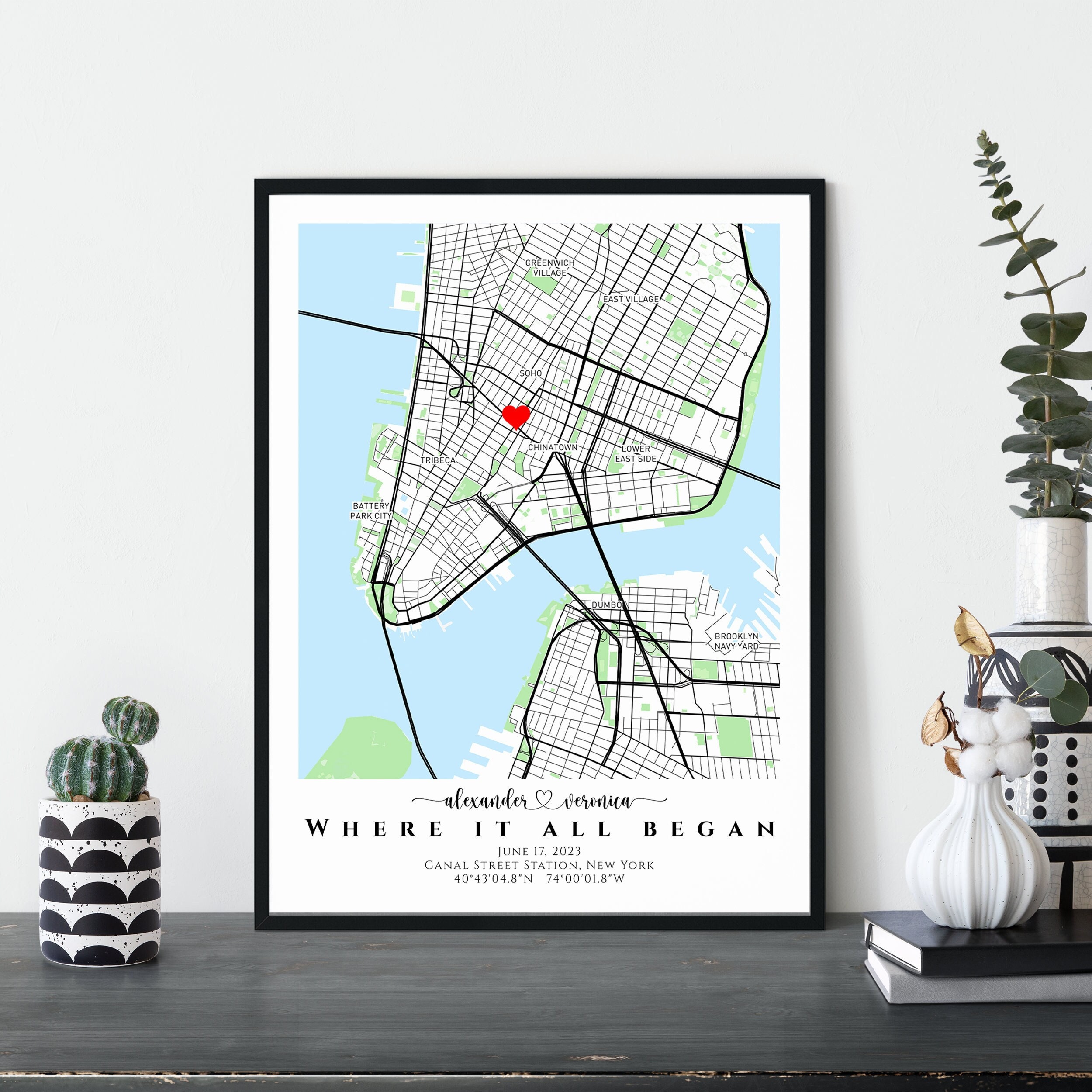 Custom Where It All Began Map, Latitude Longitude Coordinates ...
