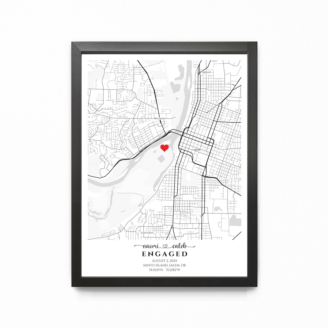 Engaged Map Print, Personalized Engagement Map Print Framed Engagement ...