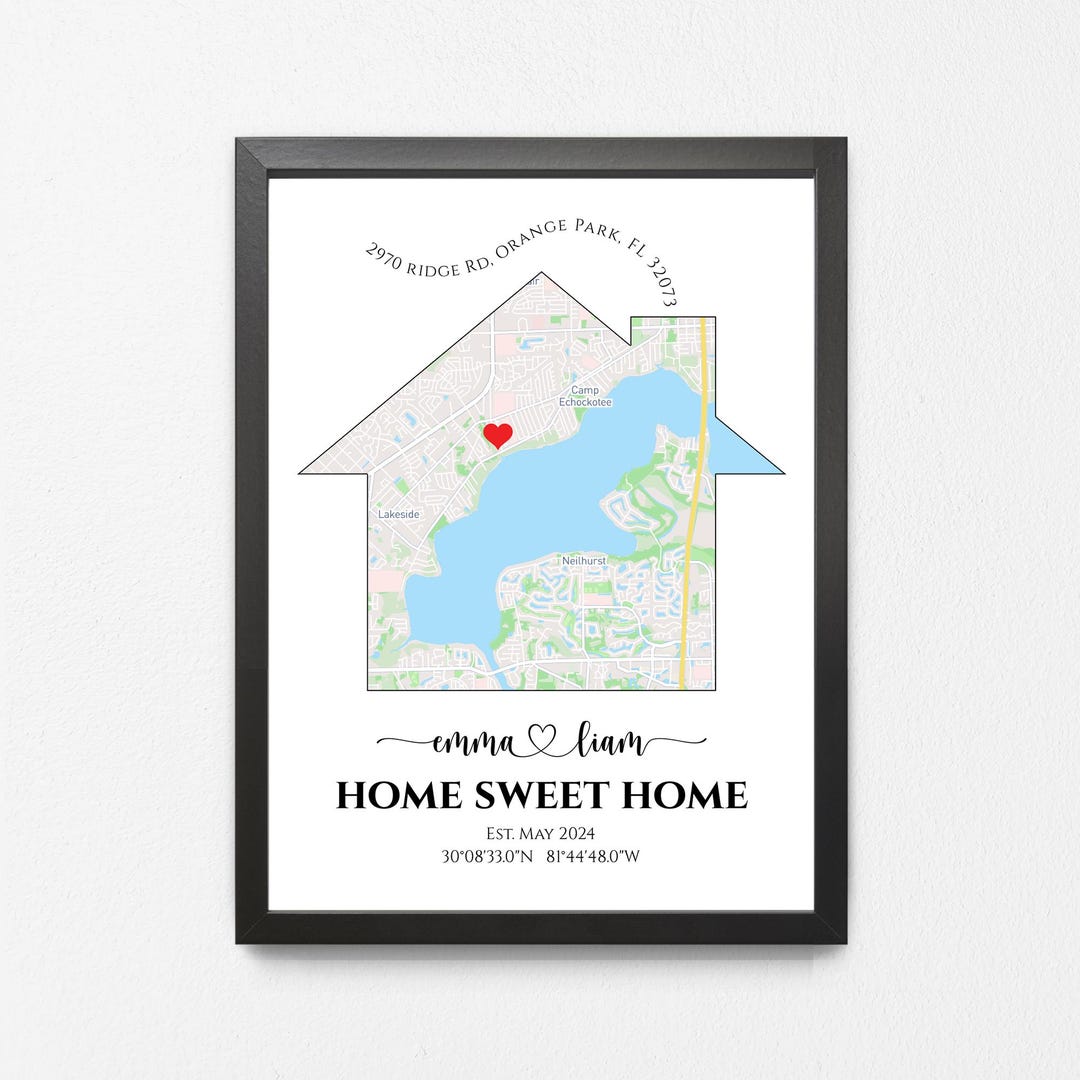 Custom Home Map, First Time Home Buyer, Personalized Housewarming Gift ...