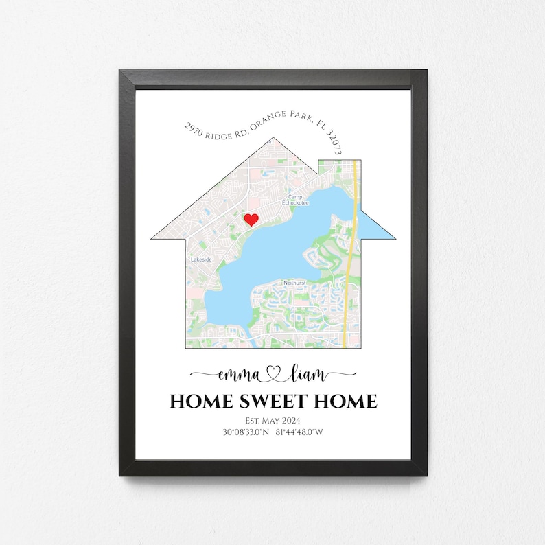 Custom Home Map, First Time Home Buyer, Personalized Housewarming Gift ...