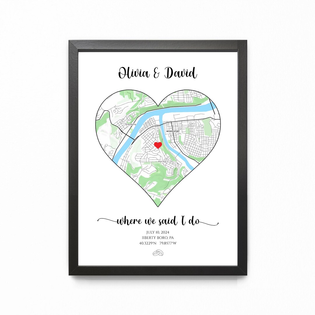 Where We Said I Do Map - Custom Wedding Map Print Framed, Gift for ...