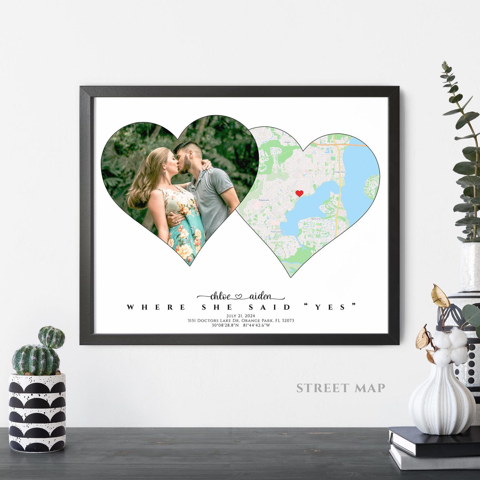 Custom Engagement Map With Frame, Engagement Gift for Couple, Where She ...