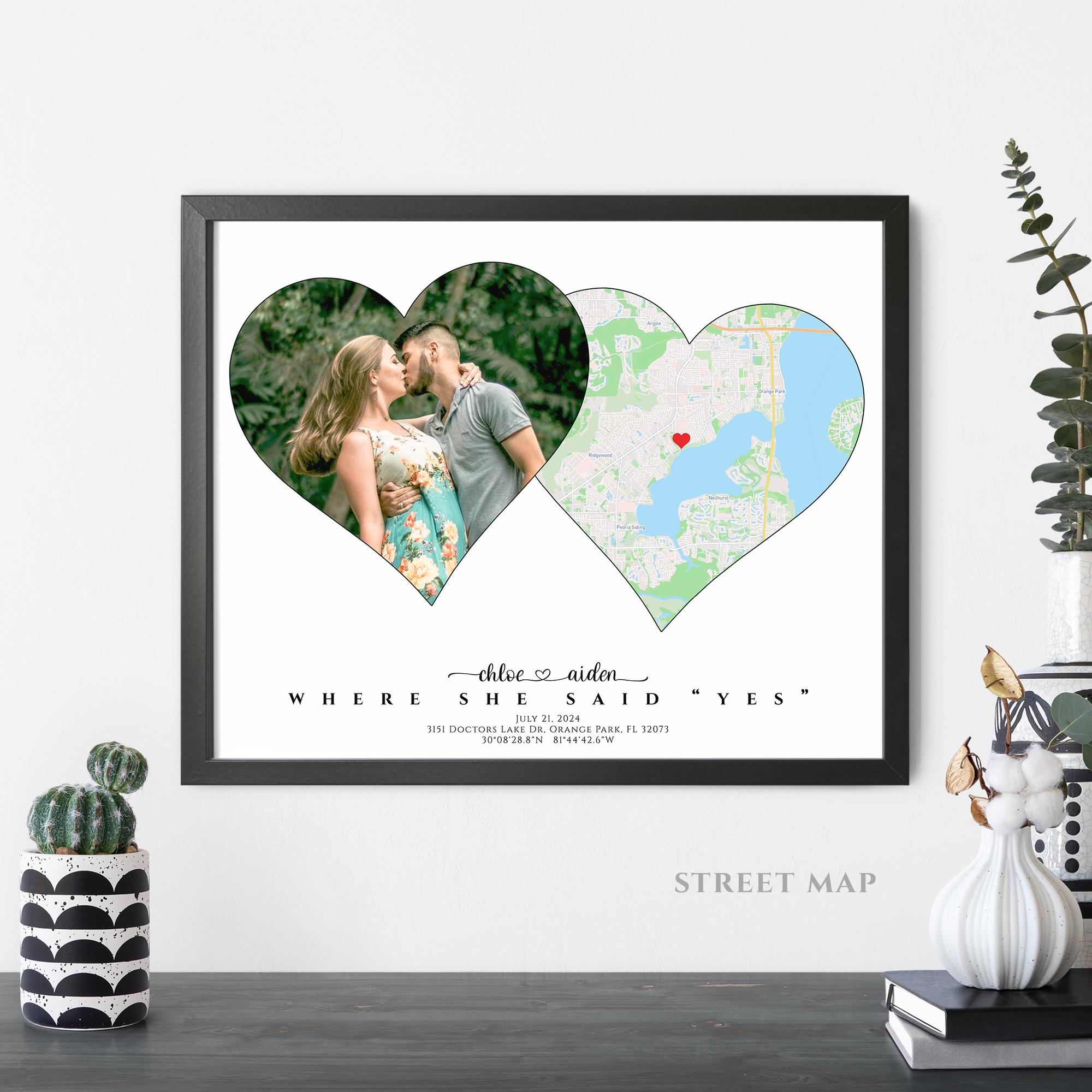 Custom Engagement Map With Frame, Engagement Gift for Couple, Where She ...